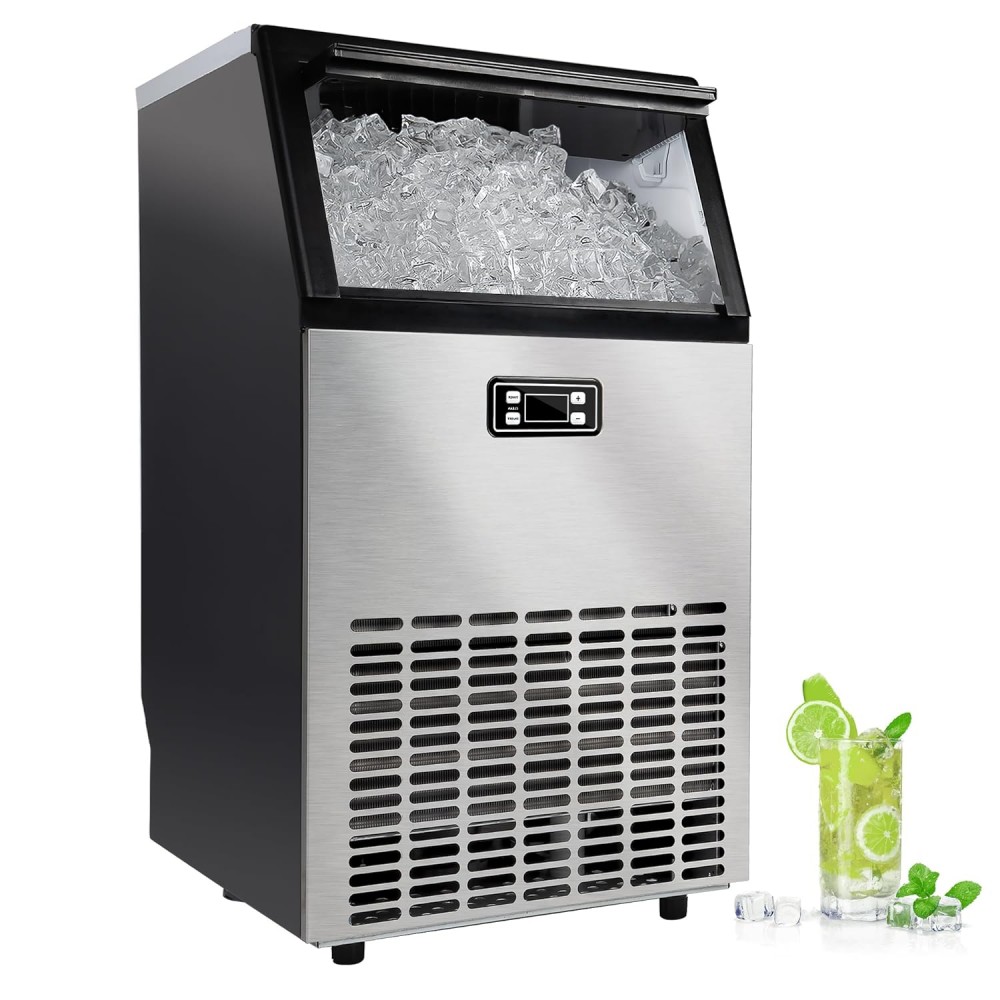 Maquina de Hielo Comercial/ Producción de hielo de 100 Libras/24 horas/ Almacena 33 Libras ...